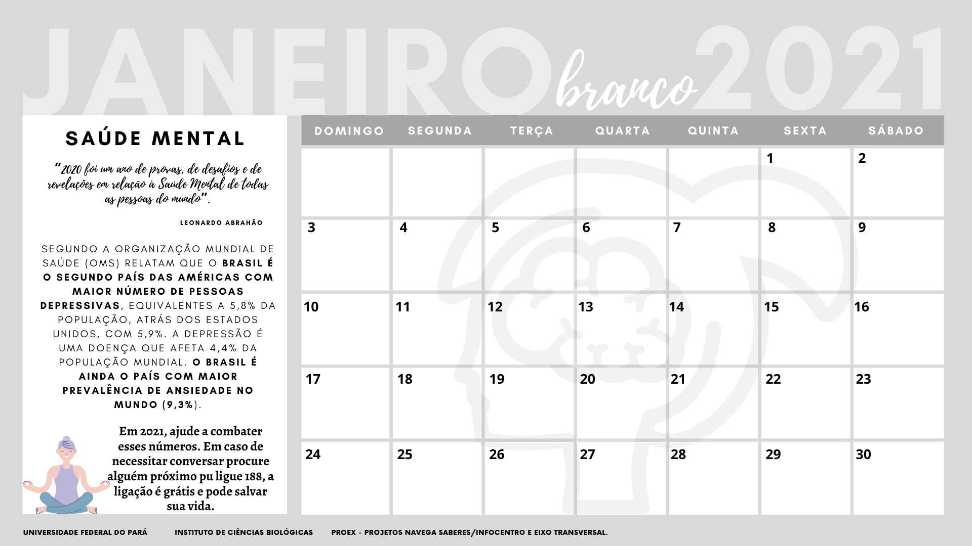 Educação, Saúde e Meio Ambiente: Calendário 2021 - Janeiro
