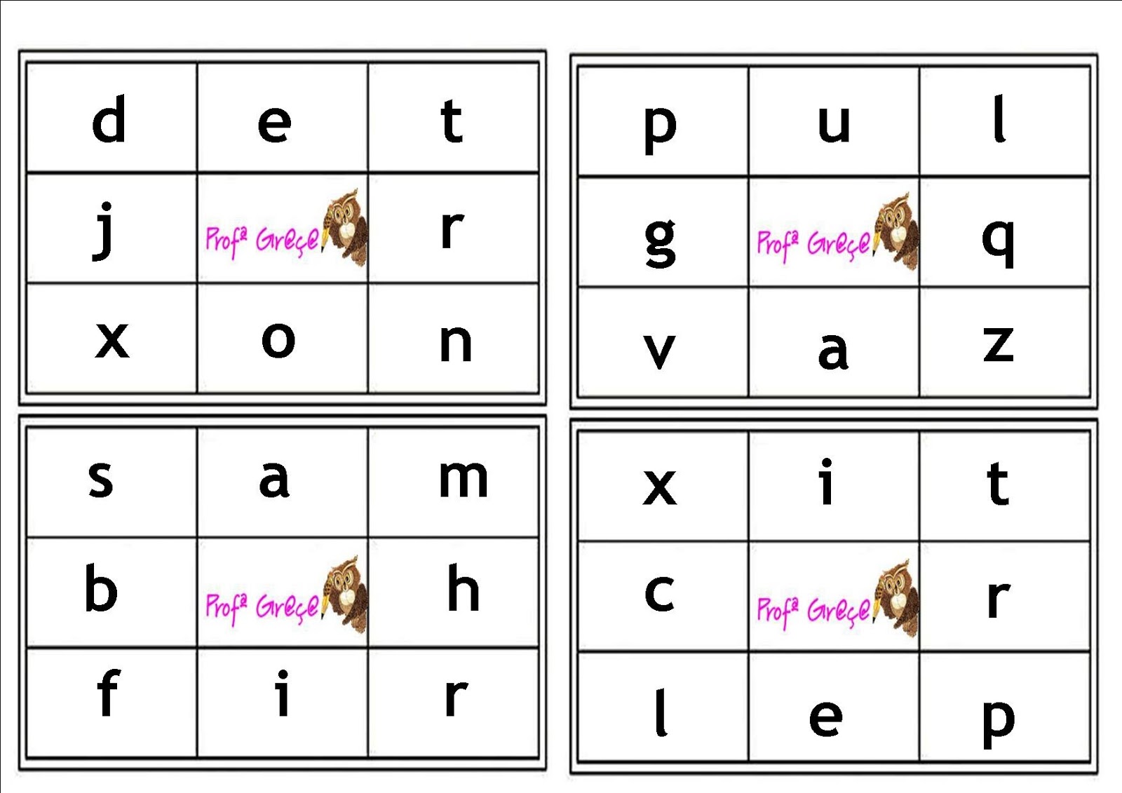 Profª Gr@ç@: BINGO-LETRA MINÚSCULA-CARTELAS