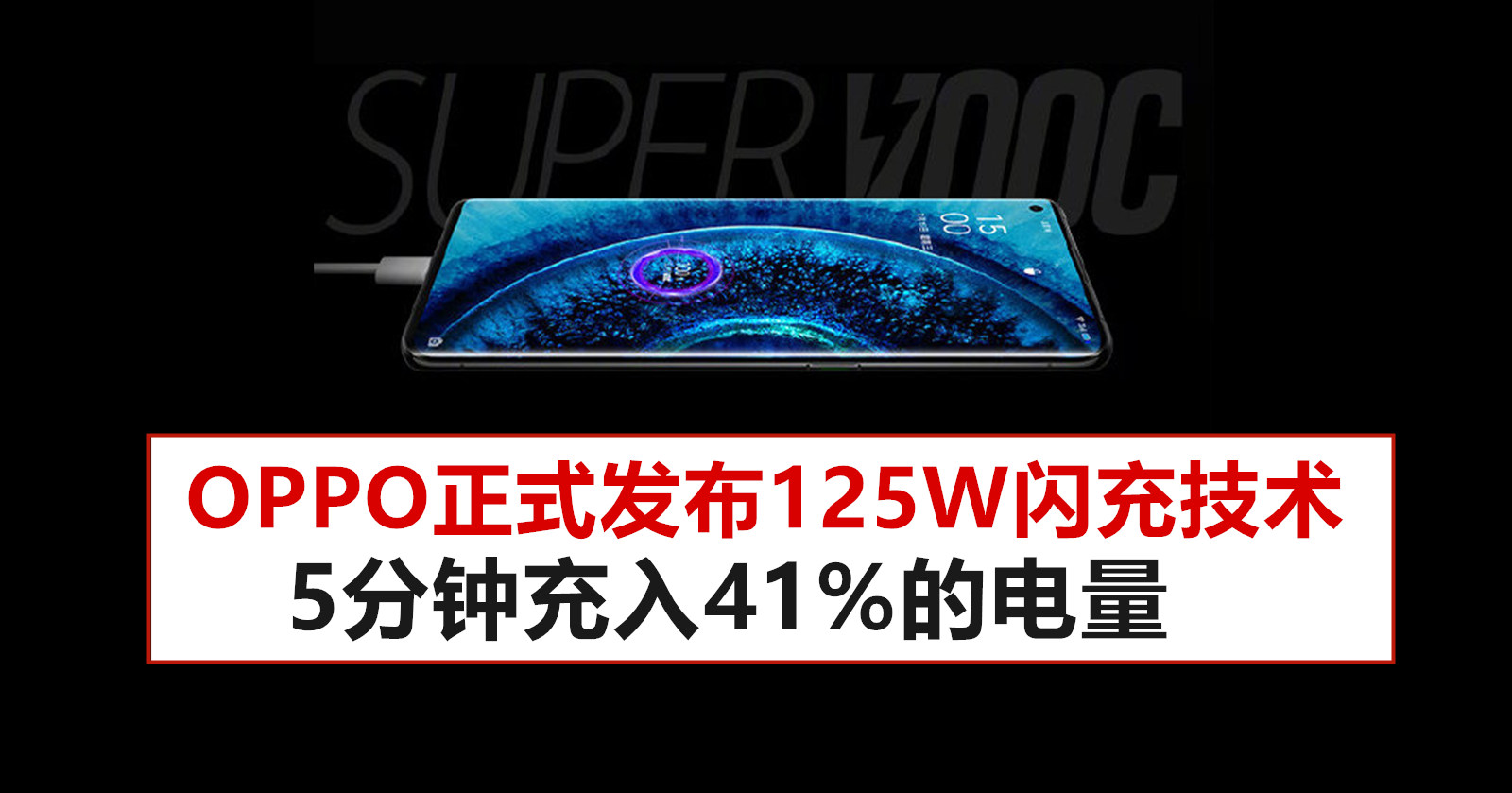 OPPO正式发布125W闪充技术，5分钟充入41%的电量