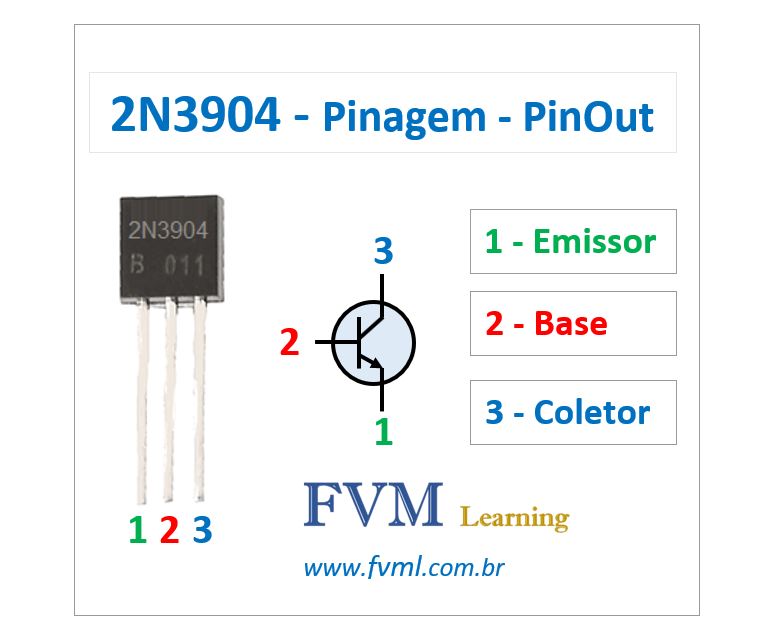 Pinagem - Pinout - Transistor - NPN - 2N3904 - Características - FVML