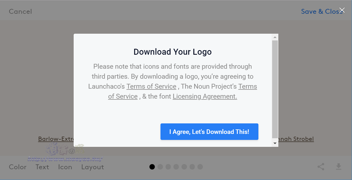 Launchaco 免費線上 Logo 設計，挑選字型、配色、圖示後由 AI 自動產生各種組合
