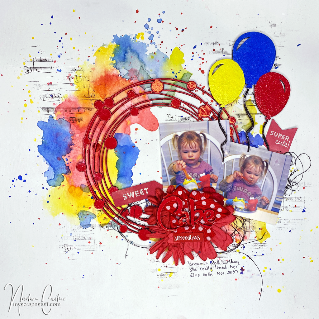 A Bright & Fun Birthday Scrapbook Layout ~ Nadine Carlier