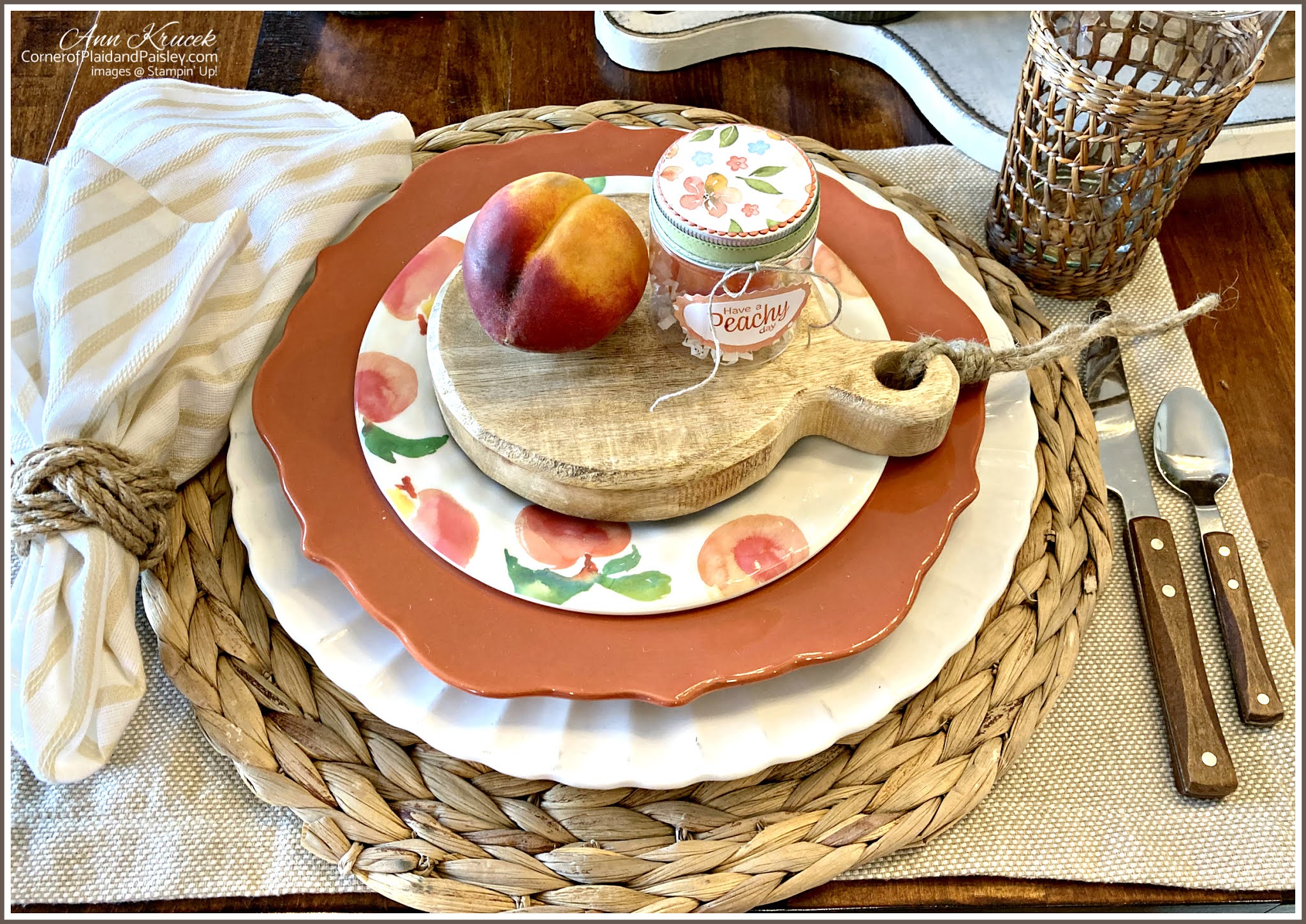 Sweet Peach Summer Table - Corner of Plaid and Paisley