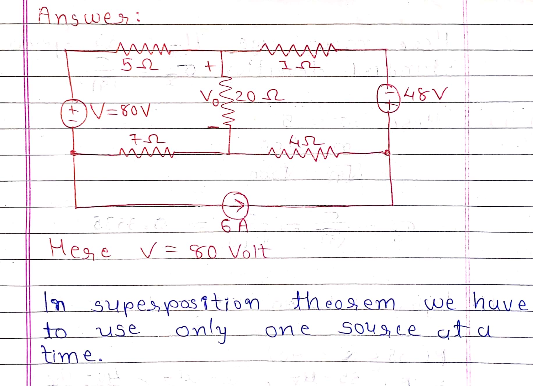 Explain superposition theorem and use the principle of superposition to find the voltage Vo in ...