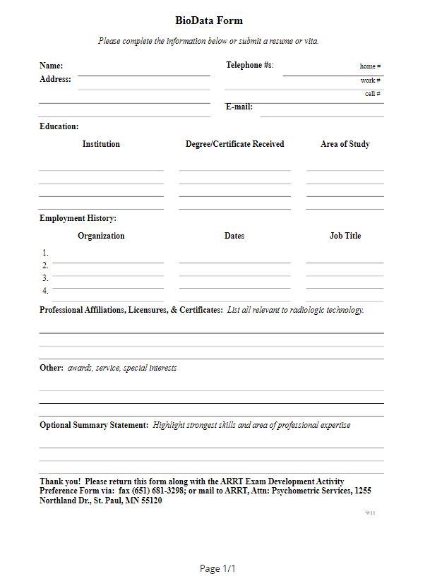 Bio Data Sheet Sample ~ Medical Resume