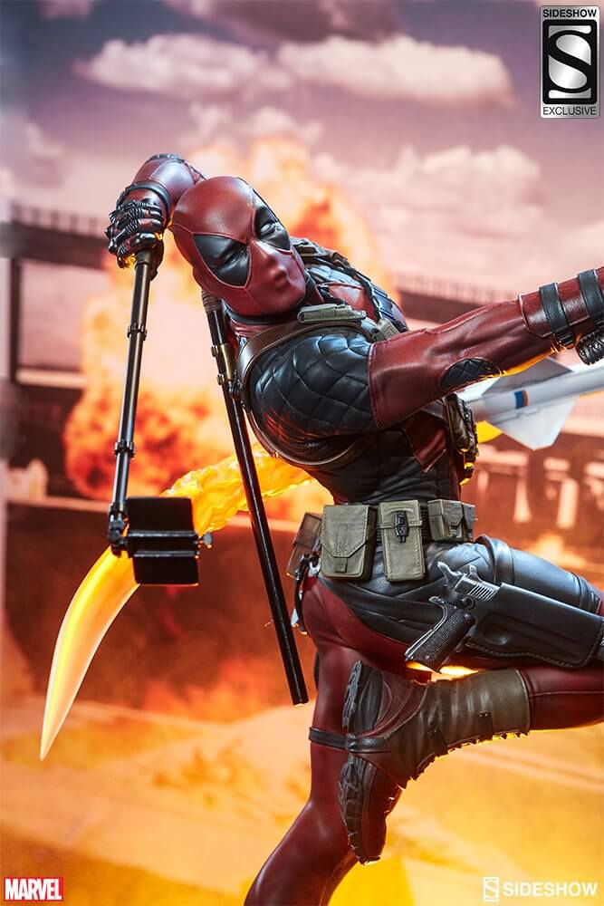 A estátua Deadpool Heat-Seeker da Sideshow Collectibles é a peça que ...