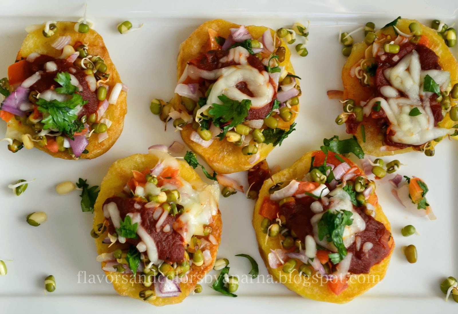 Potato Canapes With Sprouted Moong Bean ~ Flavors N Colors