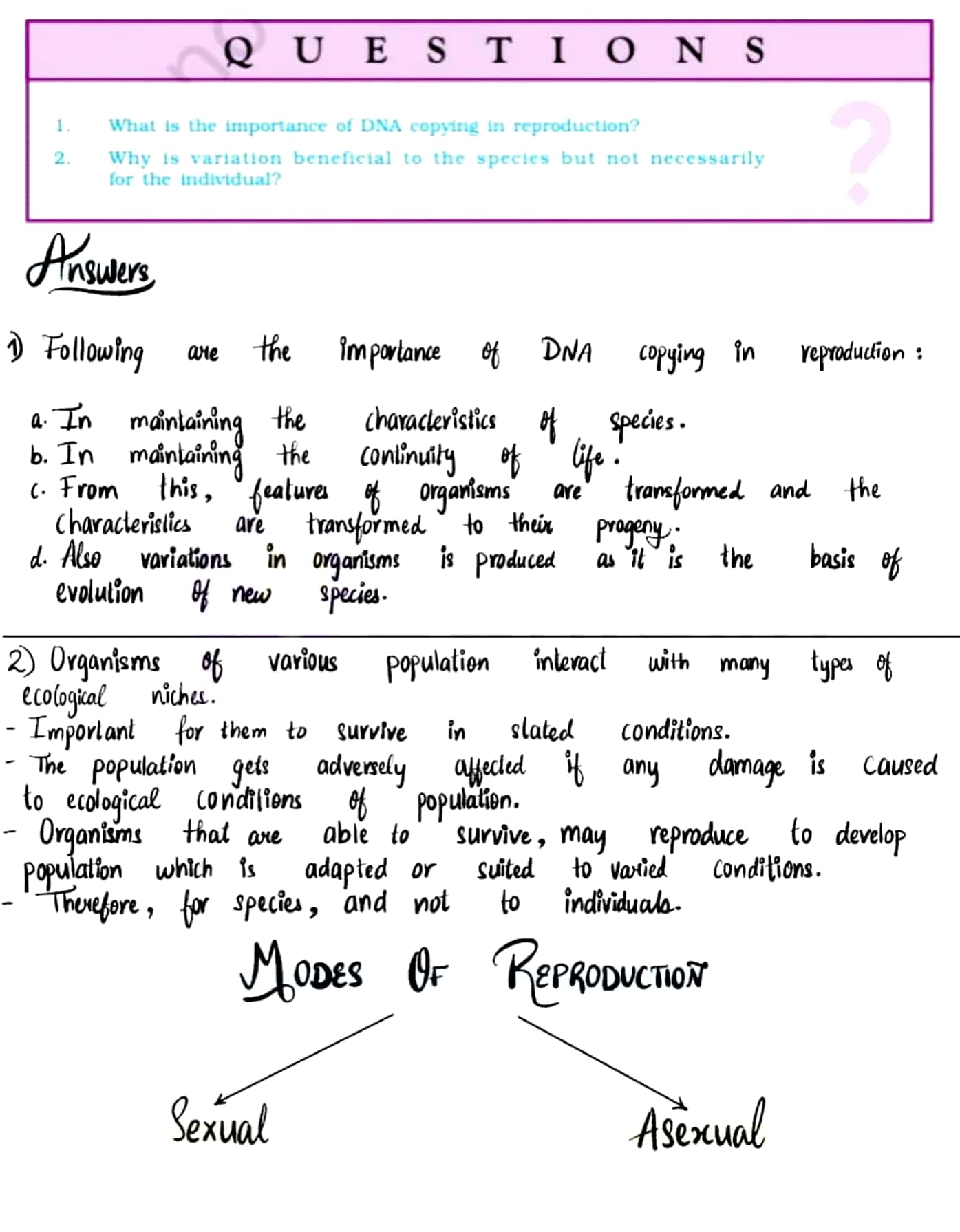 Reproduction handwritten notes class 10 - Studypur