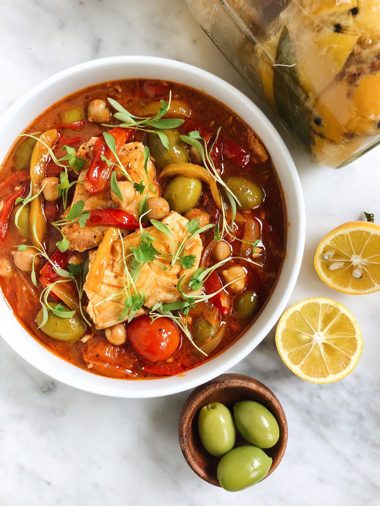 Moroccan Fish Stew with Citrus, Chickpeas and Olives