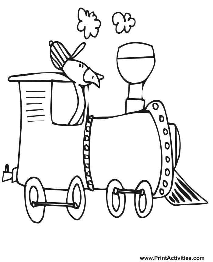 Kids Page: - Train Engine Cartoon Bird Engineer Coloring Pages