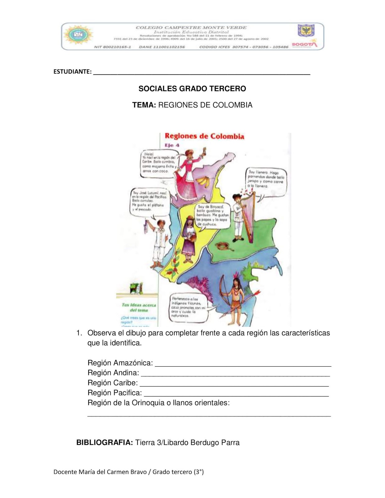 Los Reyes de La Colina: GUIA SOCIALES GRADO TERCERO REGIONES DE COLOMBIA