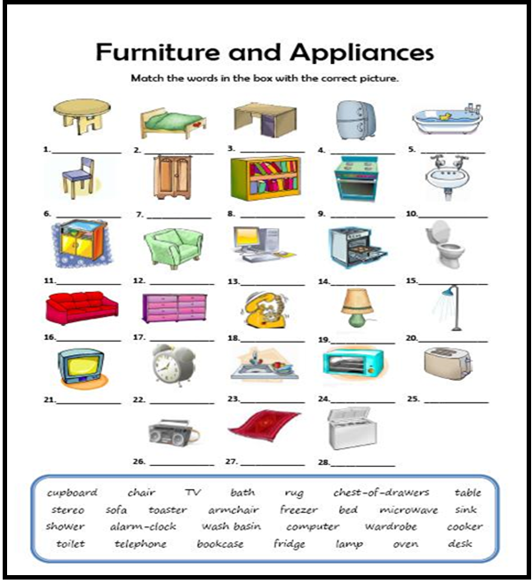 Teacher Elaine Costa Activities: Furniture and Appliances - Vocabulary