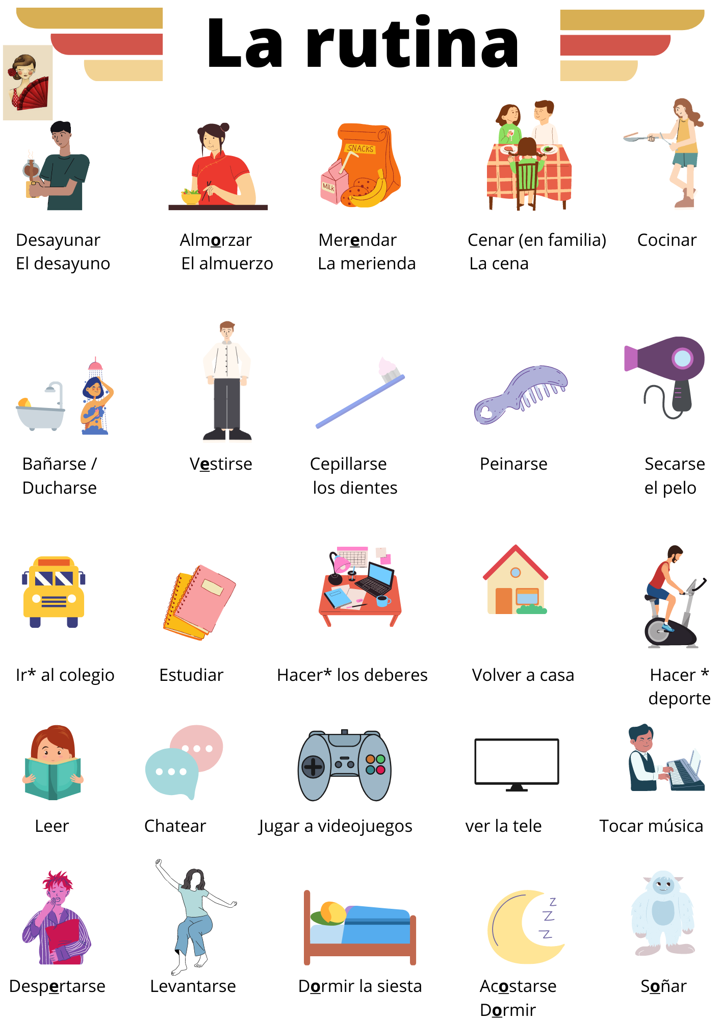 ¡Todos adictos al español!: Fiche vocabulaire : La rutina