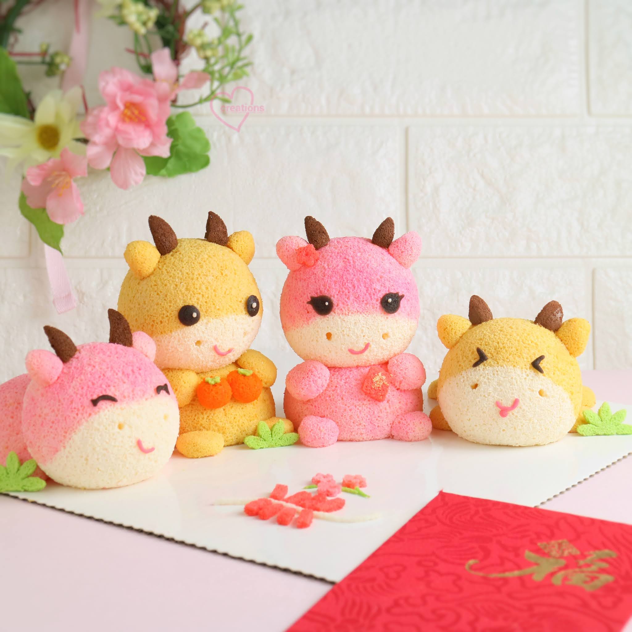 Loving Creations for You: Ox Family Chiffon Cakes (Chinese New Year)