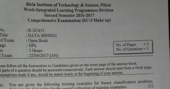 Coding Tech Life: Data Mining - ISZC415 - Comprehensive Examination ... Coding Tech Life: Data Mining - ISZC415 - Comprehensive Examination ...
