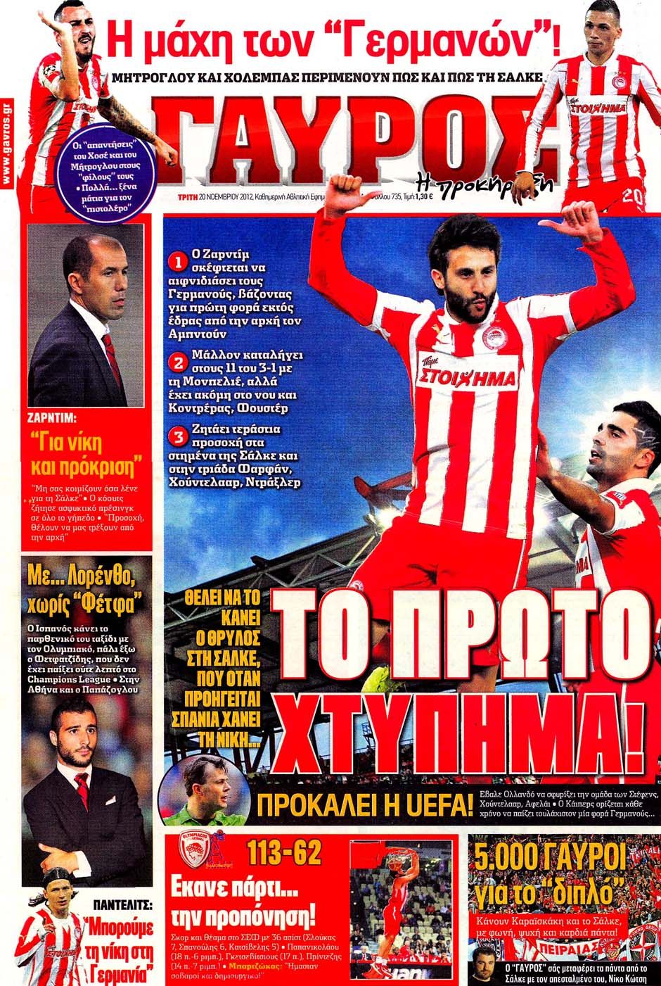 ΟΣΑ ΦΕΡΝΕΙ Ο ΑΝΕΜΟΣ: Οι εφημεριδες γραφουν 20/11/2012
