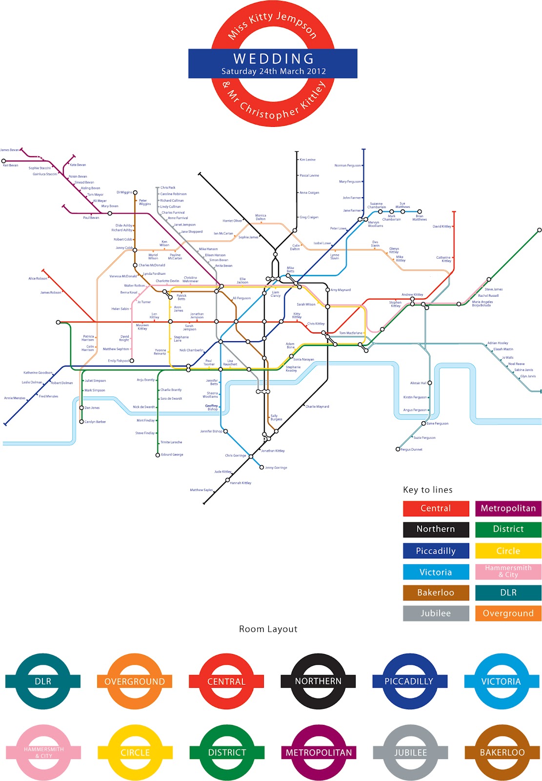 Gemma Milly Illustration: London Underground wedding seating plan