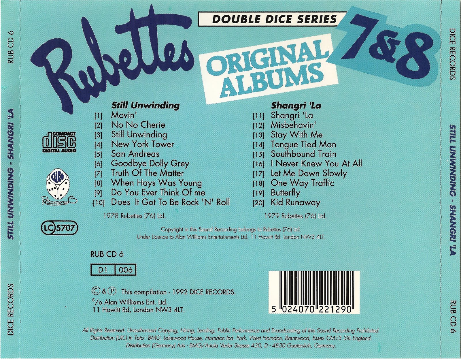 Classic Rock Covers Database: The Rubettes - Shangri la (1992)