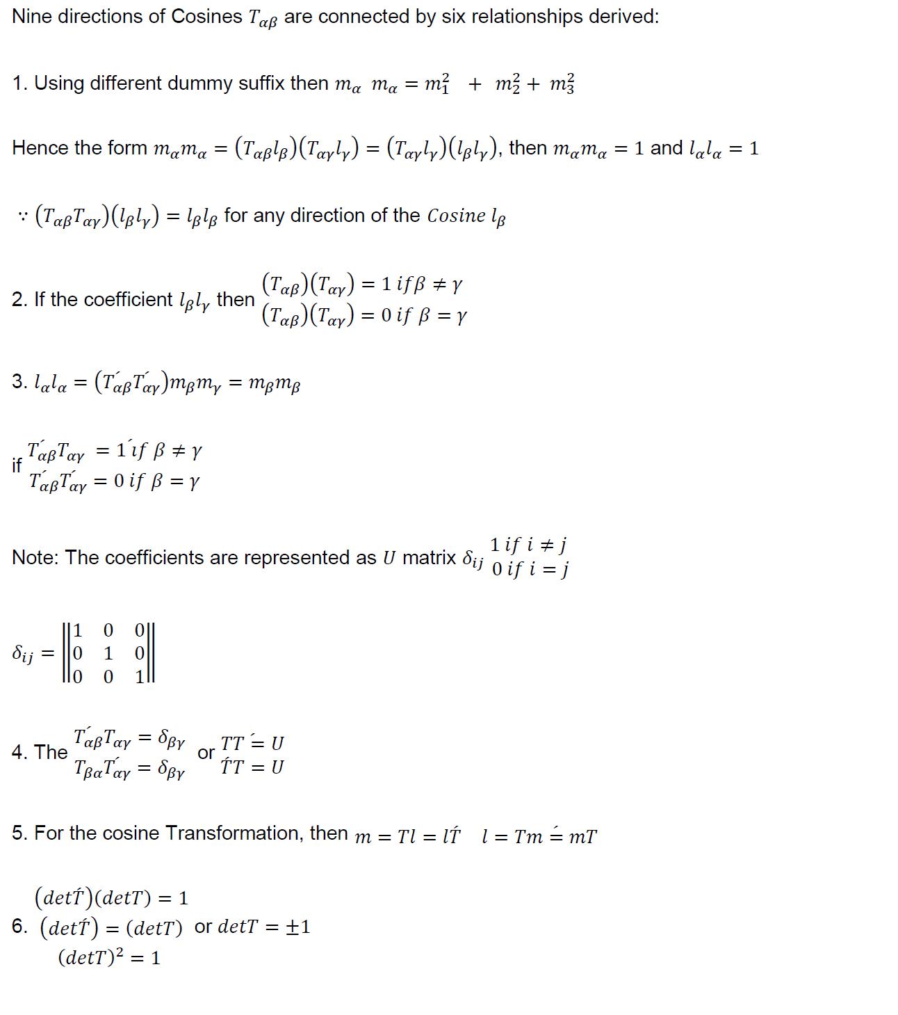 Spheres: Properties of Transformation Matrix