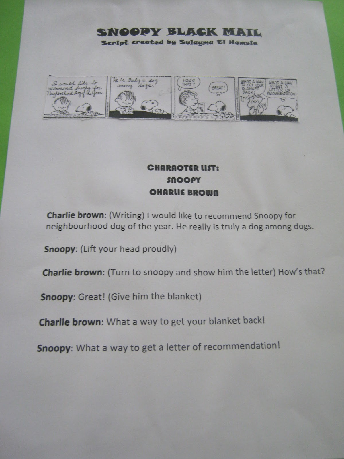 Miss A's Class Ideas: Script Writing with Comic Strips