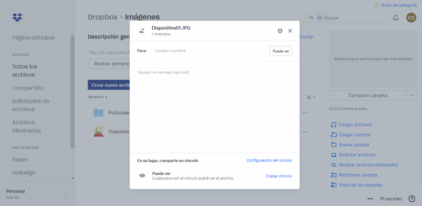 Dropbox para alojamiento de imágenes para usar en HTML y blogs 🌐