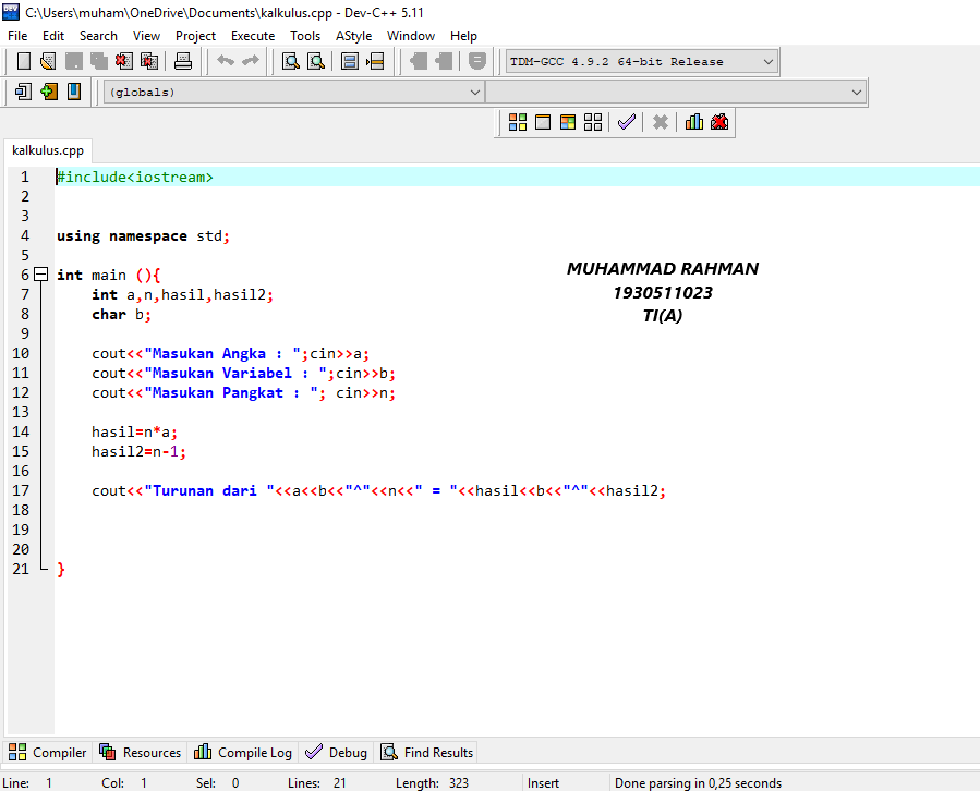 Kodingan Limit dan Turunan Kalkulus C++