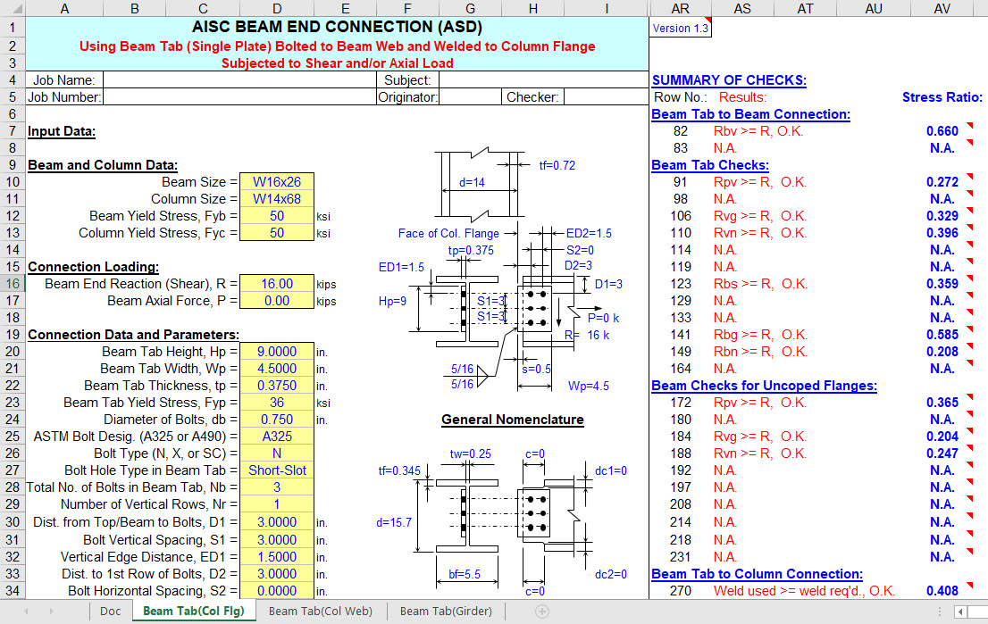 Asce Beam End Connection Excel Sheet Engineering Books