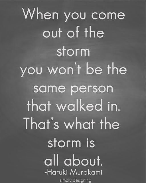 When you come out of the storm you won't be the same person that walked ...