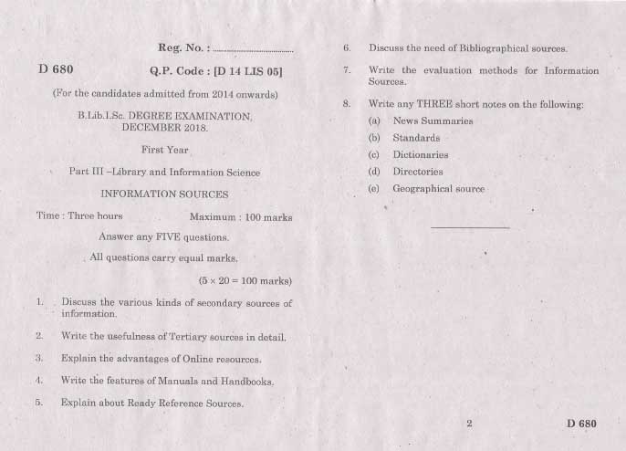 Bharathiar University B.Lib.I.Sc. Part III - Library and Information ...