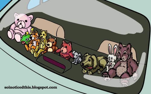 So I noticed this...: Stuffed animals in car windows
