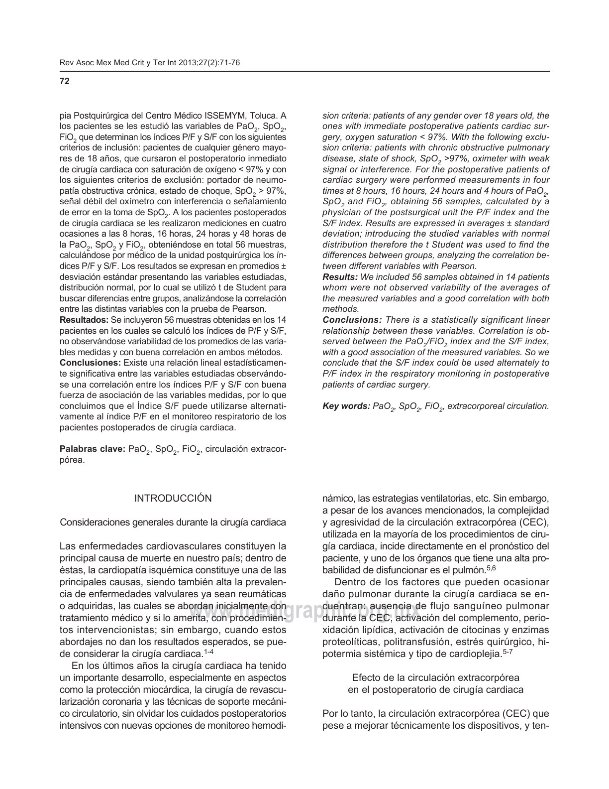 Laboratorio deTerapia Intensiva: Correlación de los índices PaO2/FiO2 y ...
