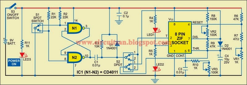 Simple IC 555 Timer Tester Circuit Diagram | circuitsan-youtube