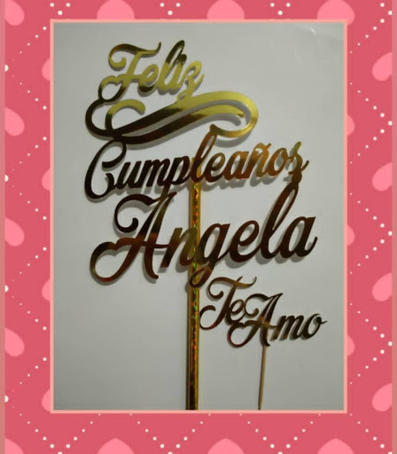 Topper Metalizado Feliz Cumpleaños Angela Te Amo - Mis Toppers Tus Toppers
