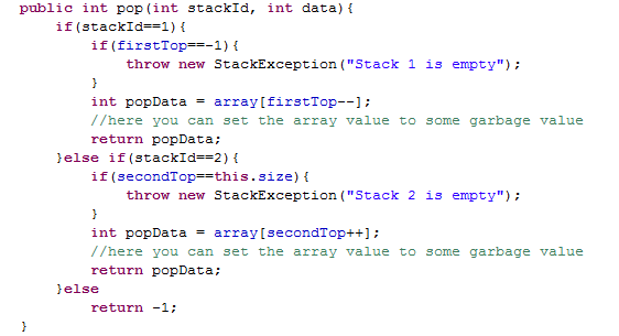 Java-Latte: Implementation of Two Stacks with one Array in Java Java-Latte: Implementation of Two Stacks with one Array in Java
