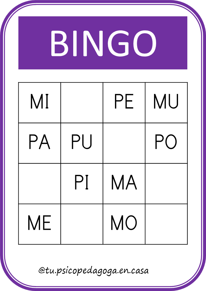 Tu Psicopedagoga en Casa: Bingo de silabas