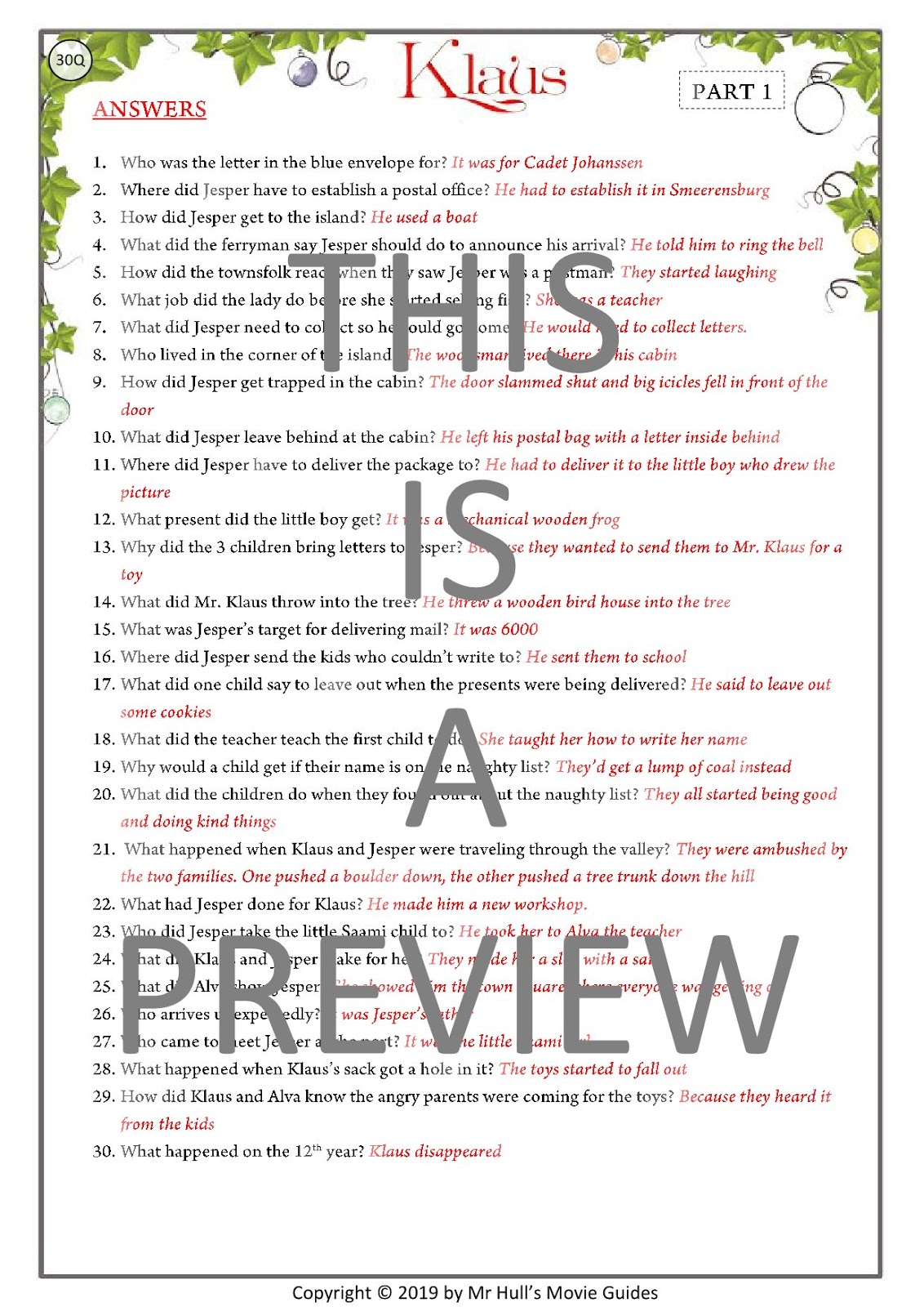 Klaus Movie Guide + Activities - Answer Key included ~ Movie Guides and ...