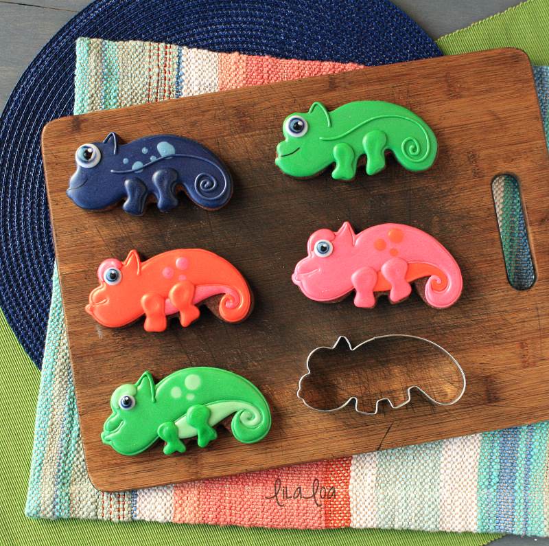 How To Make Decorated Chameleon Lizard Sugar Cookies
