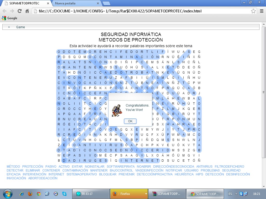alejandra: sopa de letras seguridad informatica metodos de proteccion