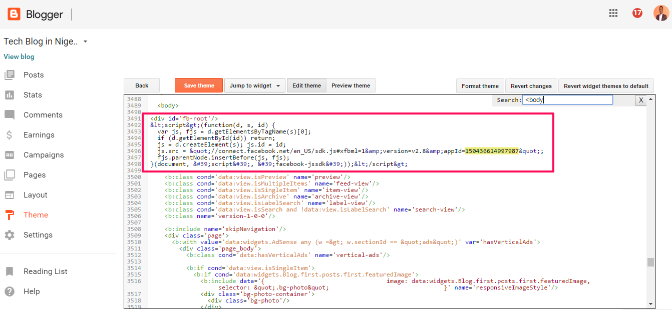 How To Add Facebook JavaScript SDK To Blogger Themes Without XML Error ...