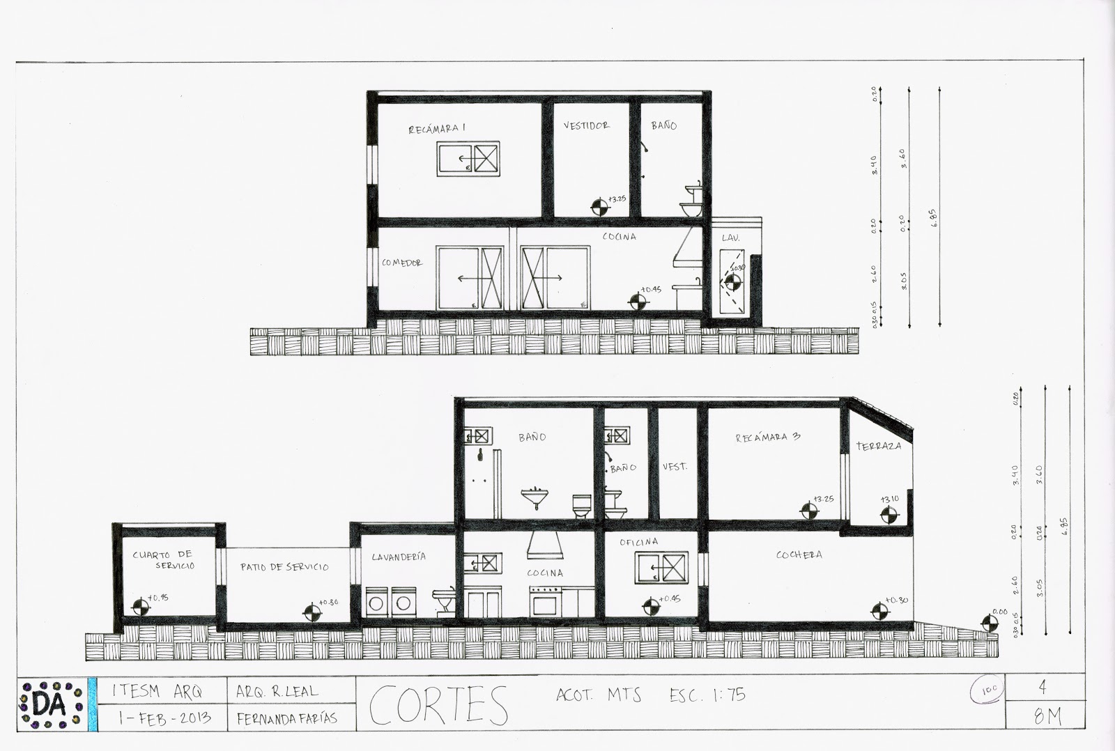Dibujo Arquitectónico: Planta Baja, Planta Alta, Elevaciones y Cortes