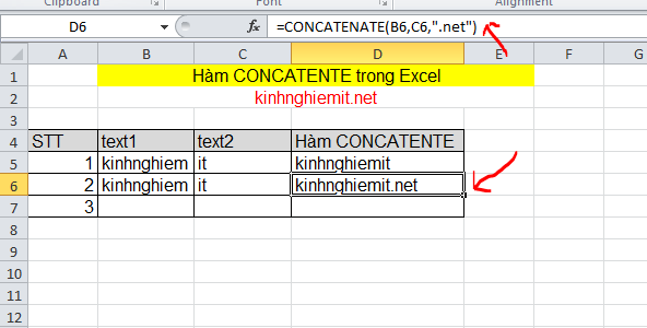 Cách sử dụng hàm CONCATENATE trong excel