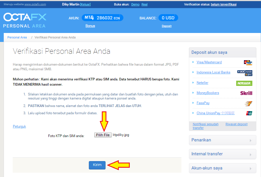 Verifikasi Akun Octafx - OCTAFX