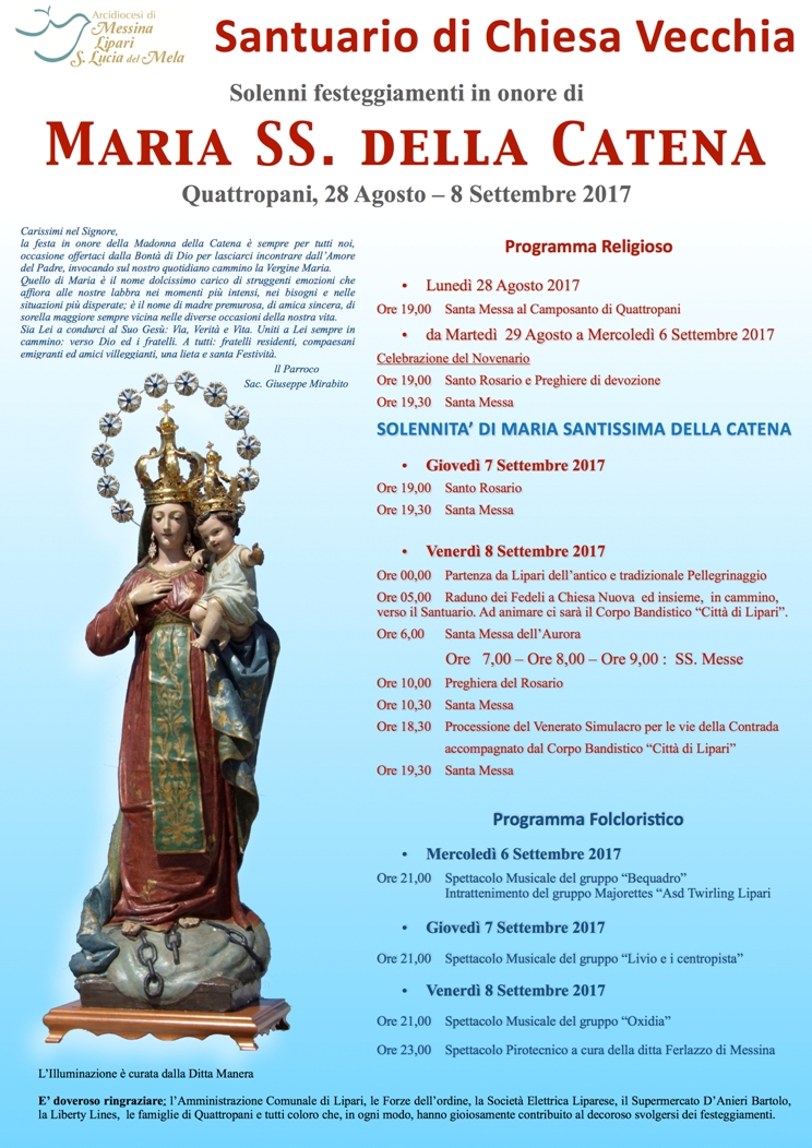 Eolie news: Maria SS. della Catena: Il programma religioso e ...