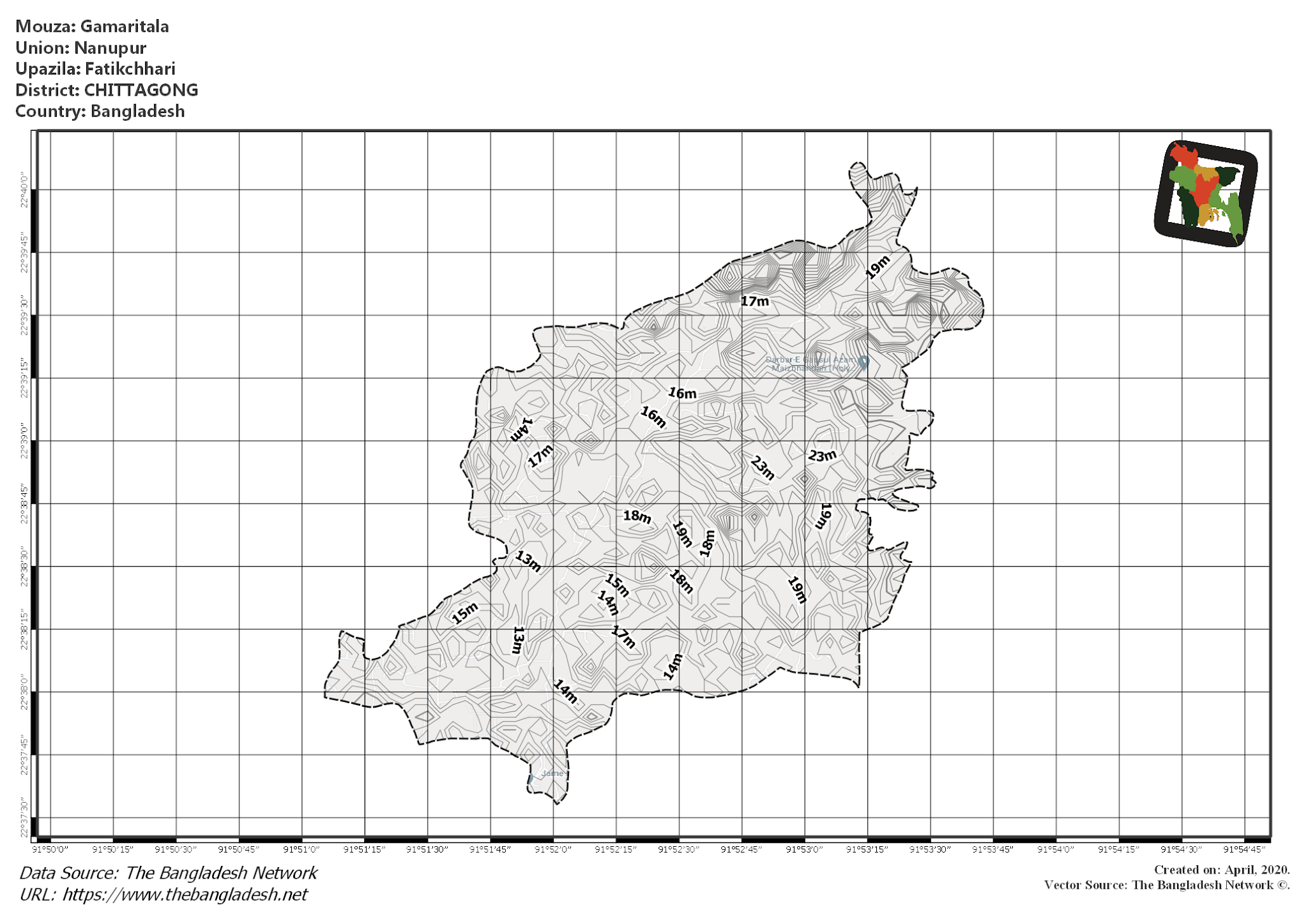 Map of Gamaritala Mouza, Fatikchhari, Chittagong