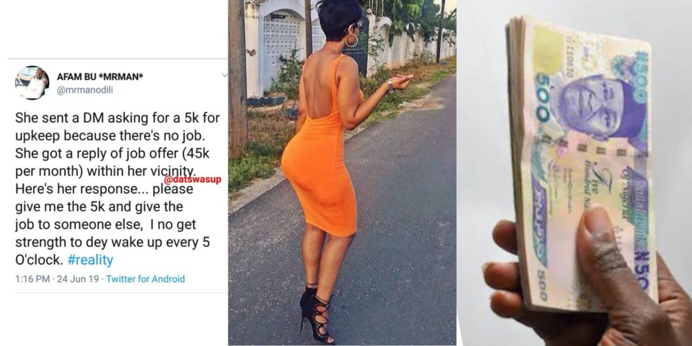 Man Shares How A Slay Queen Prefers N5 000 Cash To A N45 000 Job