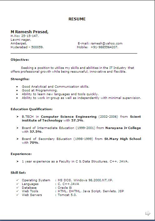 the example of curriculum vitae