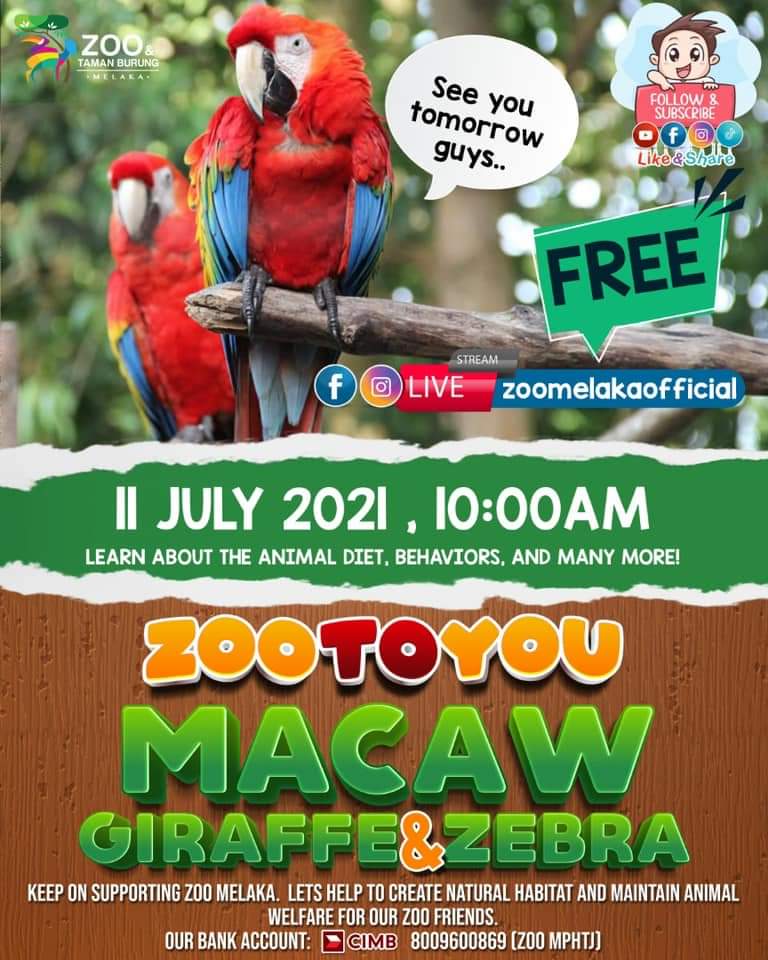 Lawatan ke Zoo Melaka percuma secara maya