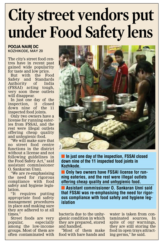 FOOD SAFETY LATEST: Kozhikode street vendors put under Food Safety lens