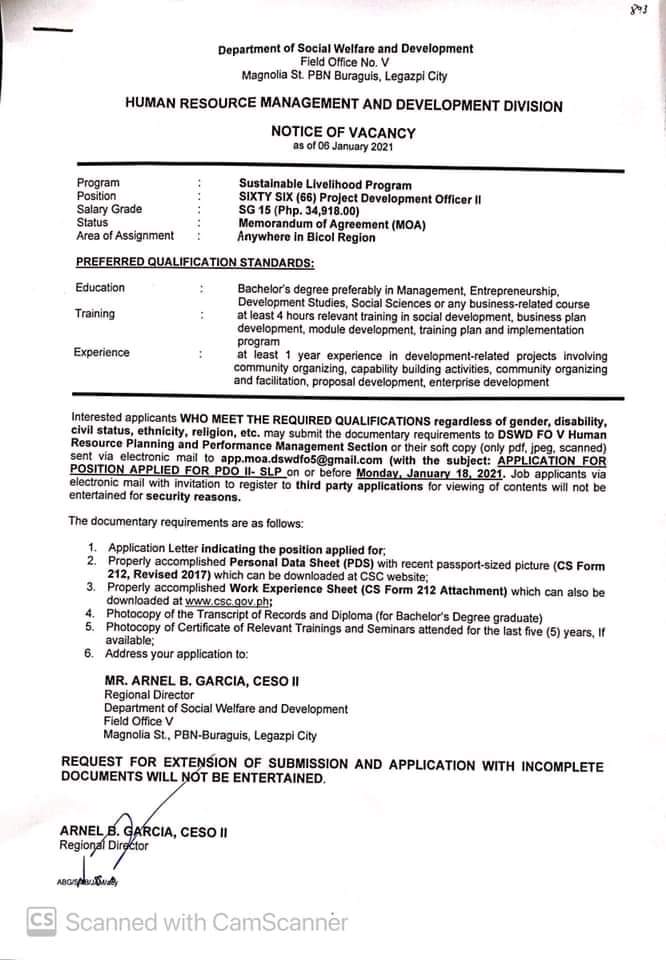 Job Opportunities | DSWD Region V is HIRING