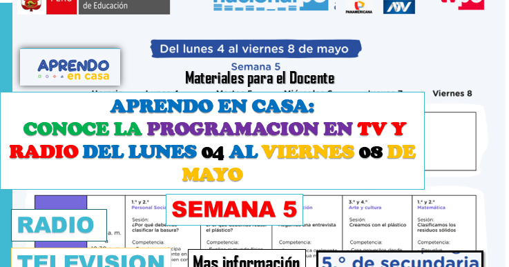 APRENDO EN CASA: CONOCE LA PROGRAMACIÓN EN TV Y RADIO DEL LUNES 04 AL ...